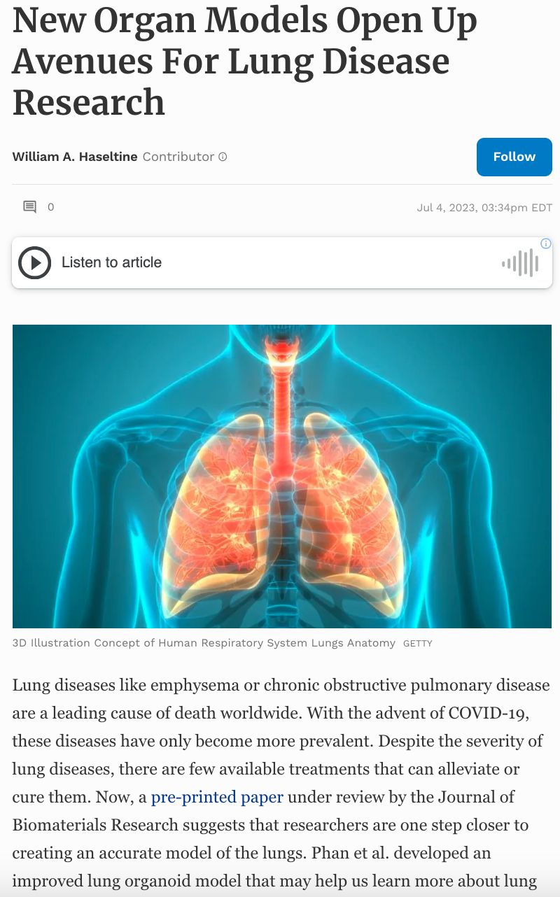 New Organ Models Open Up Avenues Of Research For Lung Disease – ACCESS ...